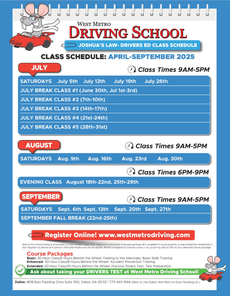 Driver's Education Class Schedule - West Metro Driving School